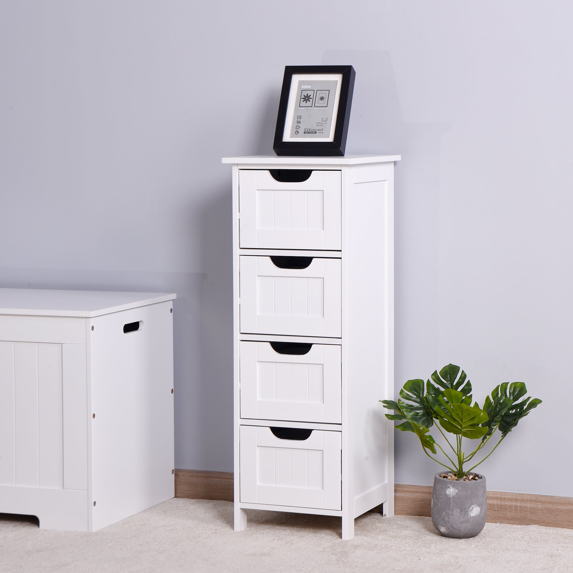 White Bathroom Storage Cabinet, Freestanding Cabinet With Drawers ...