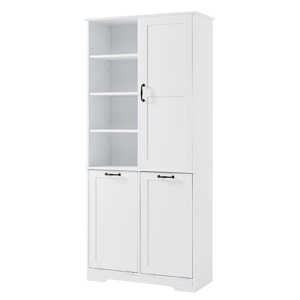 White Bathroom Storage Cabinet with Tilt-Out Laundry Hamper ...