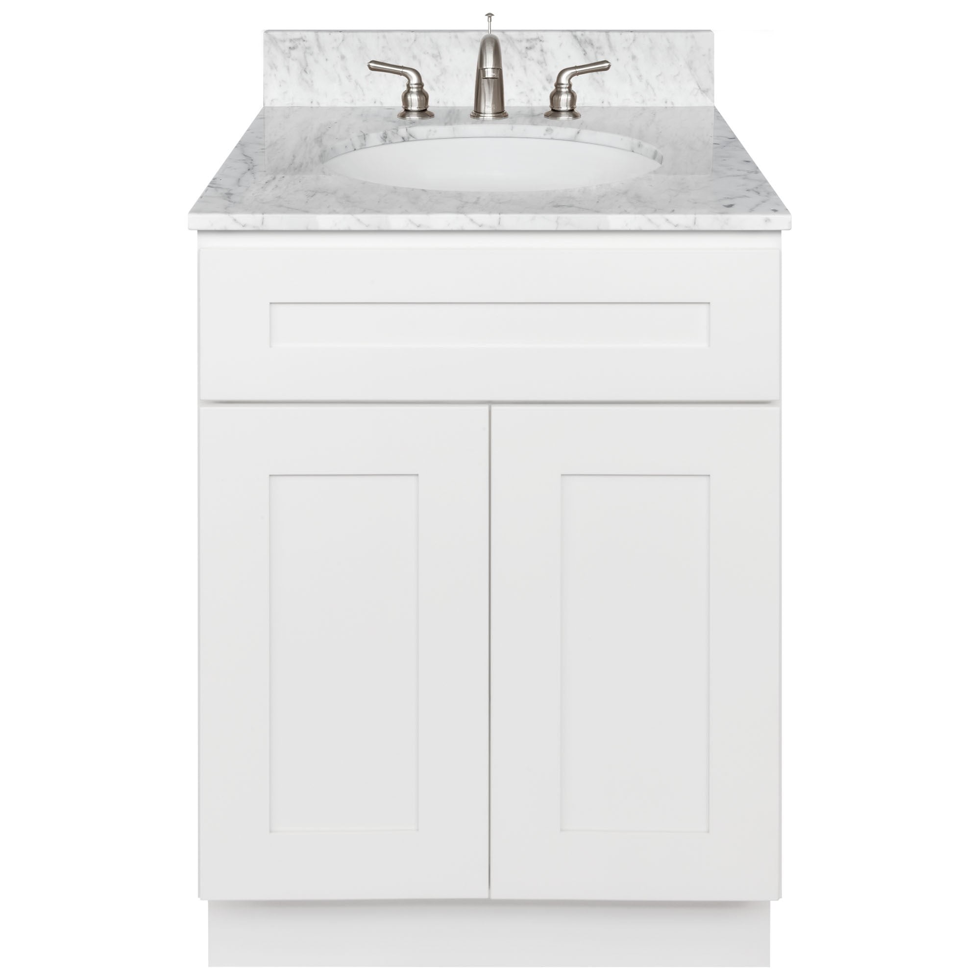 "24"" Single Sink White Bathroom Vanity, Cara White Marble Top with ...