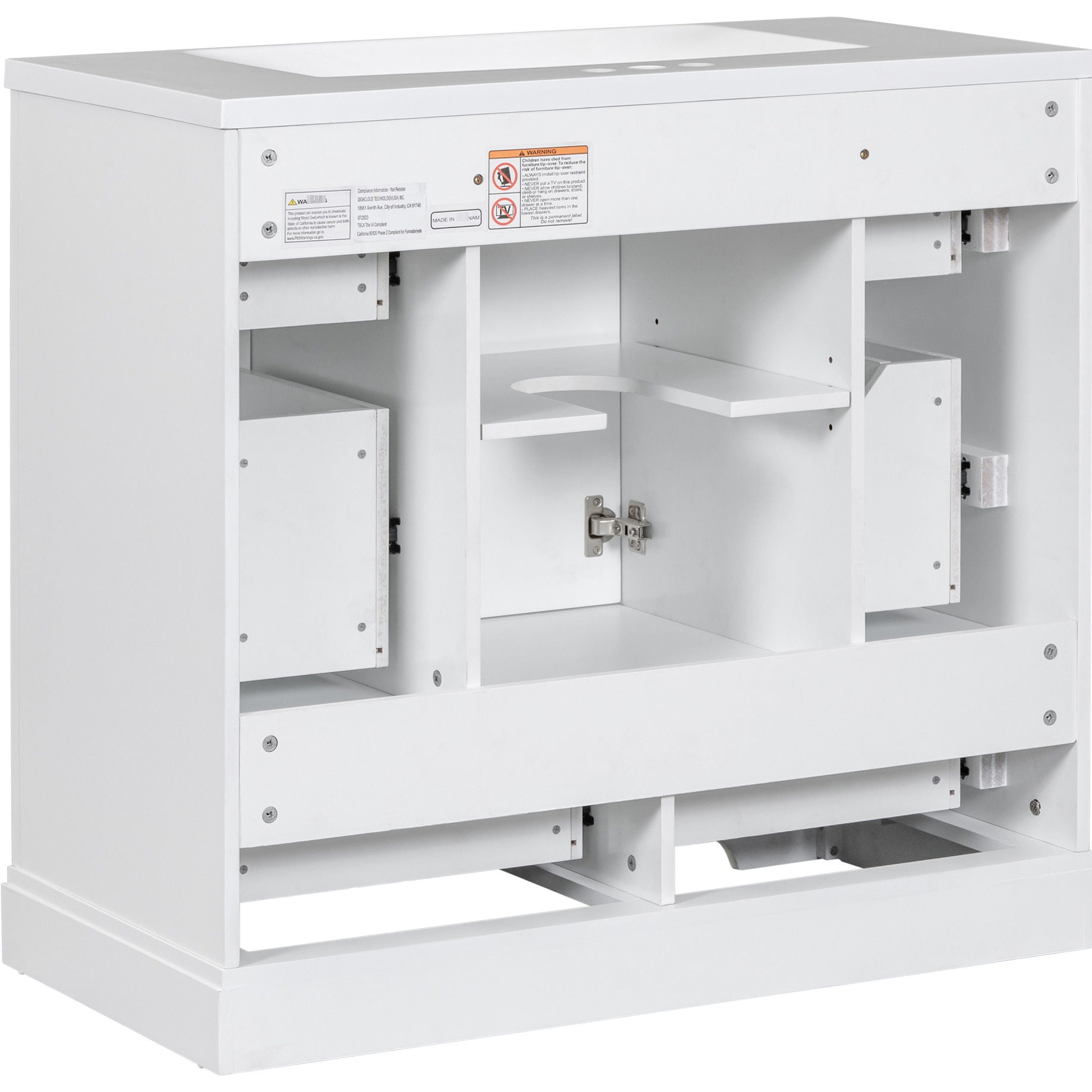 White Bathroom Vanity with Single Sink+Functional Drawer Slides ...