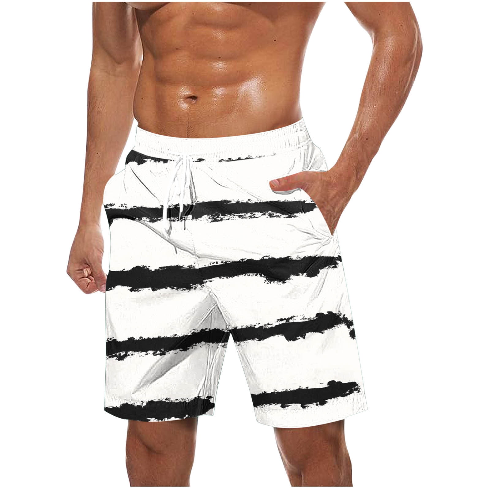 White Beach Lounge Shorts for Man Summer Fall Print Loose Fit Hawaiian ...