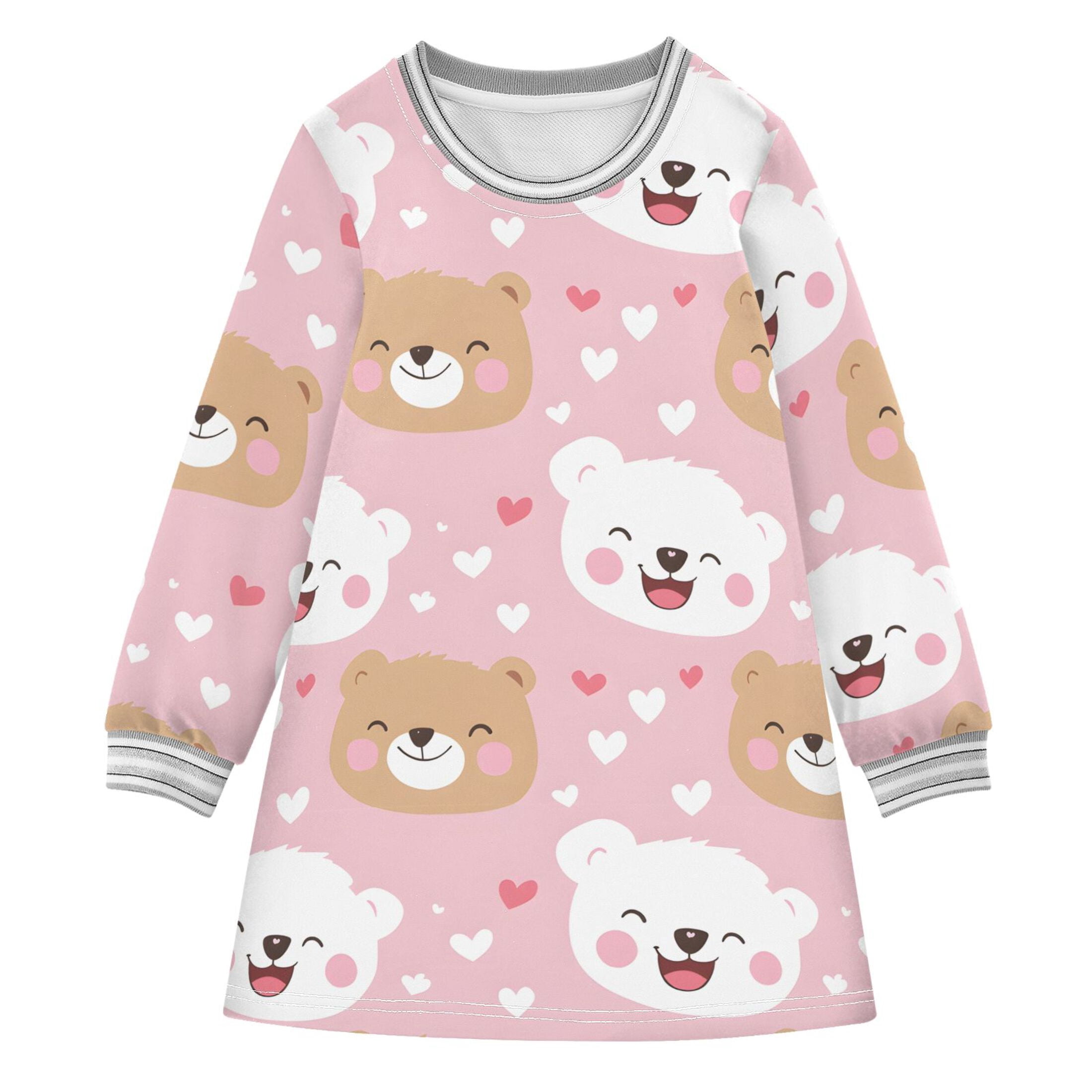 White Bear Brown Pattern Girls'long-sleeved dress Thickened A-dress ...