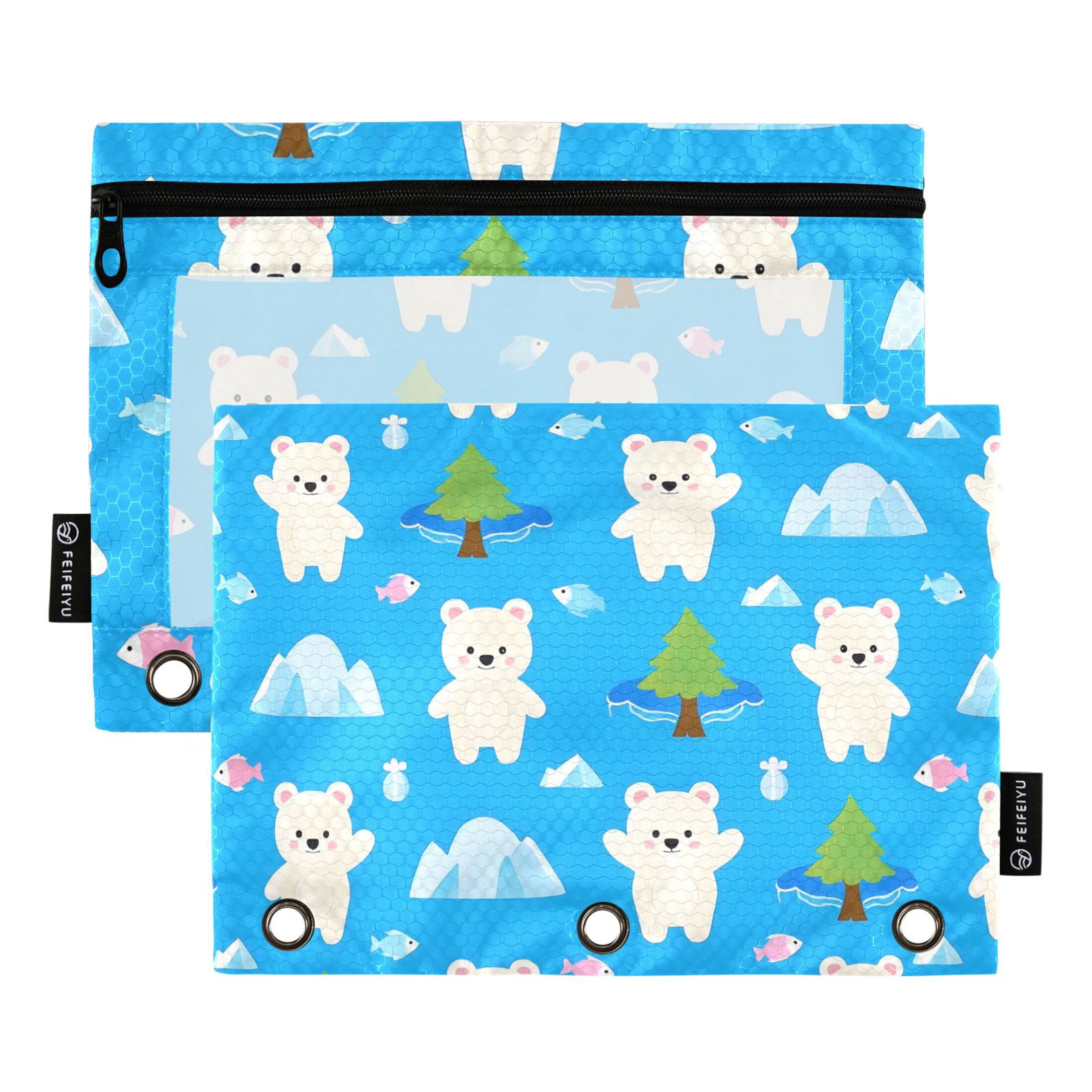 White Bear Mountain Tree Fish 2 Pack Pencil Pouch for 3 Ring Binder ...