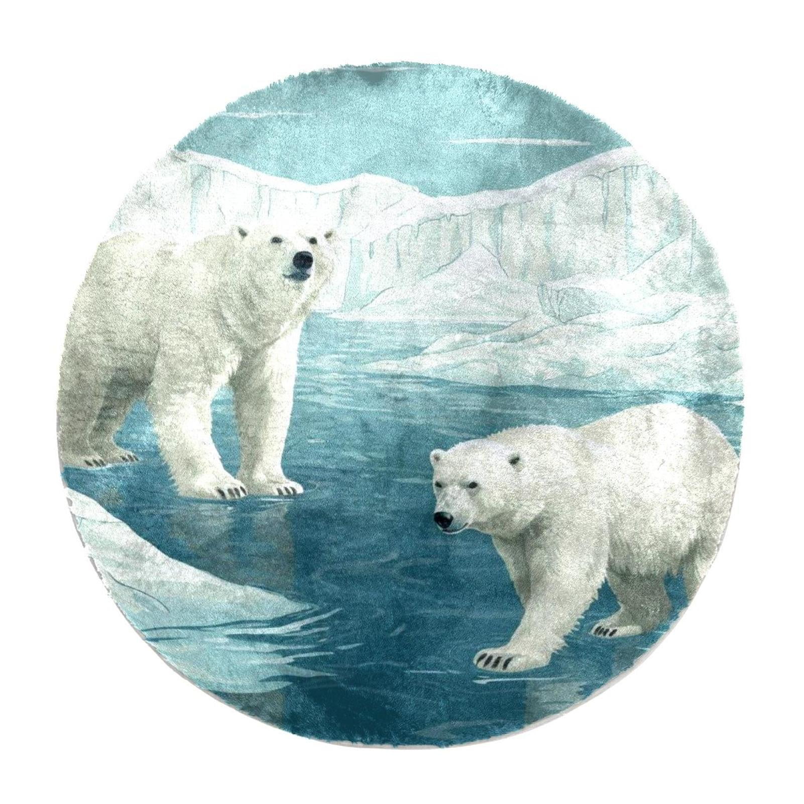 White Bear Round Bathroom Rugs, Non-Slip Bath Mats for Bathroom Bath ...