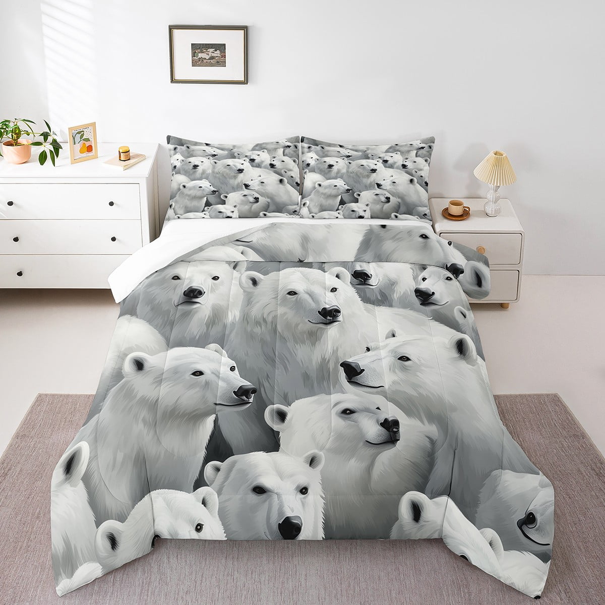 White Bear Twin Comforter Sets Cute Polar Bear Down Comforter Cartoon ...