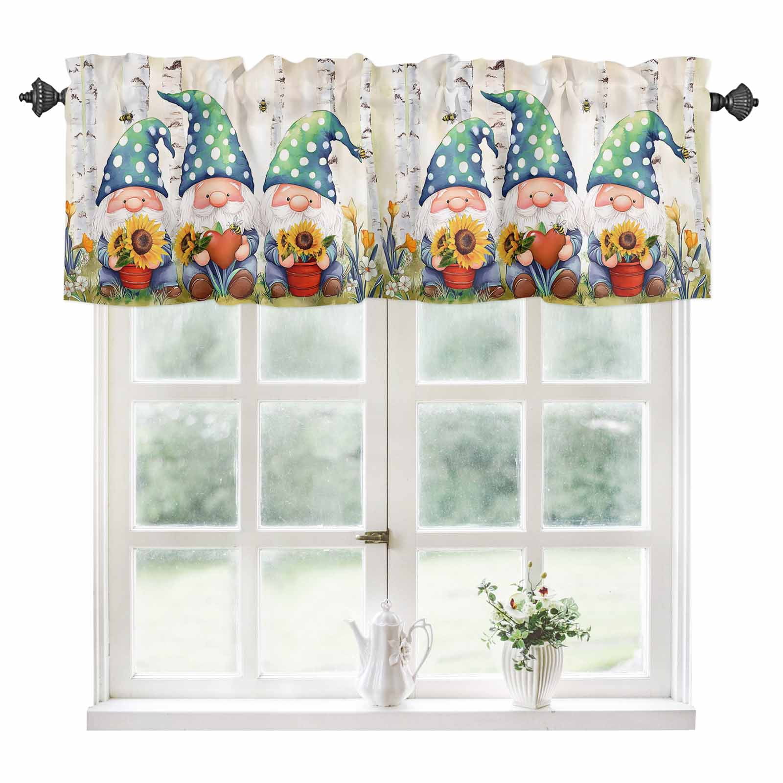 White-Beard Dwarf Kitchen Valances for Windows 42x12 Inch Kitchen ...