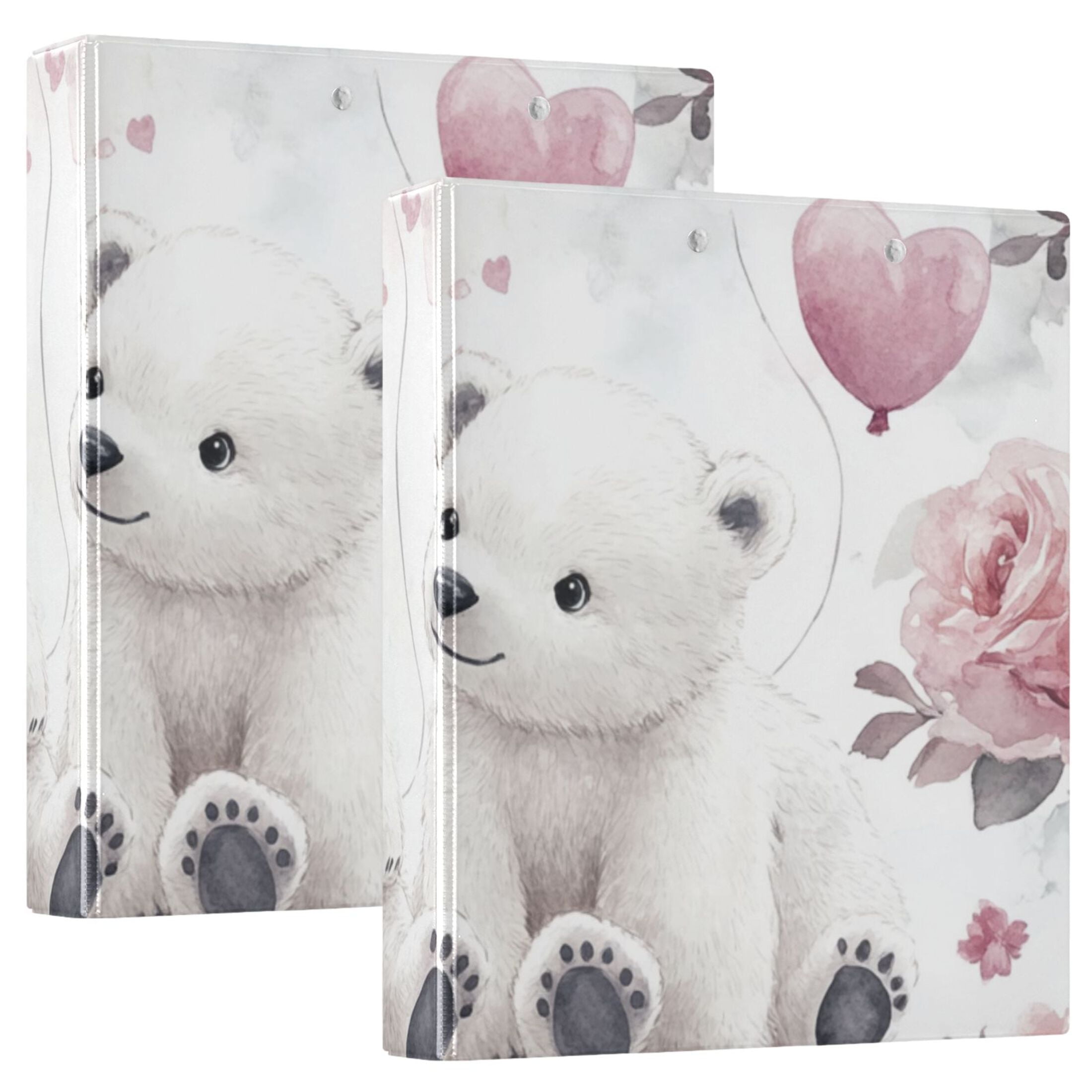 White Bears Roses 3 Ring Binders 1.5 inch Hardcover File Folders with ...