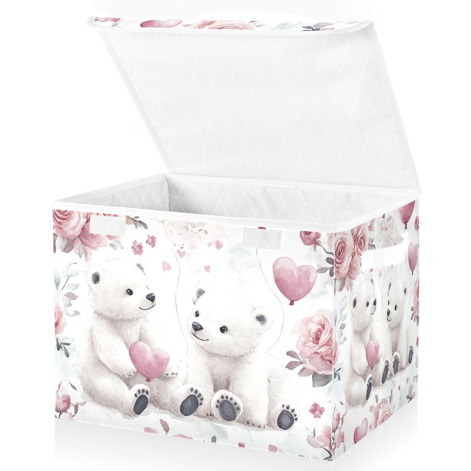 White Bears Roses Storage Basket for Shelves Foldable Container ...