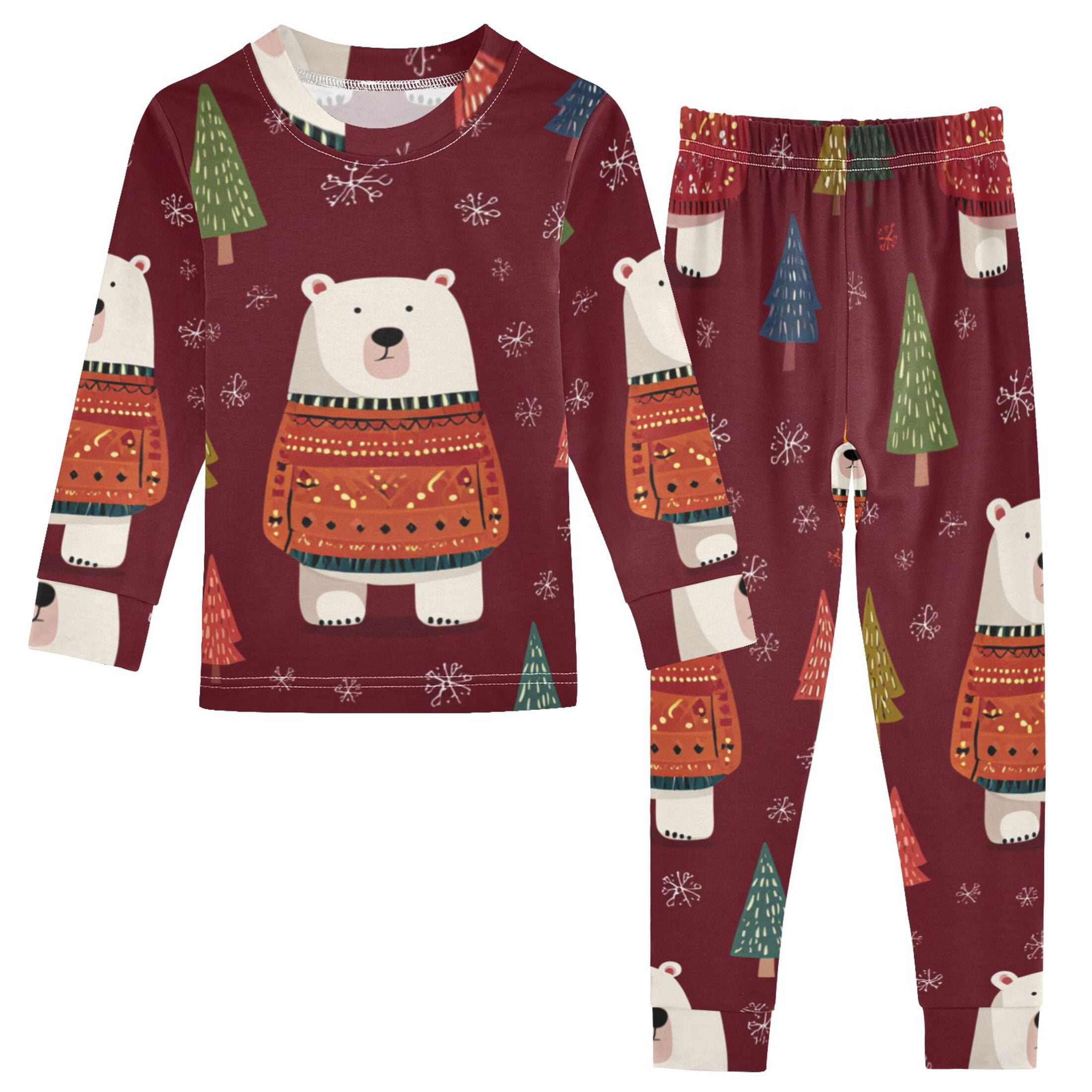 White Bears Wear Christmas Sweaters in Forest Cotton Pajama Set Long ...