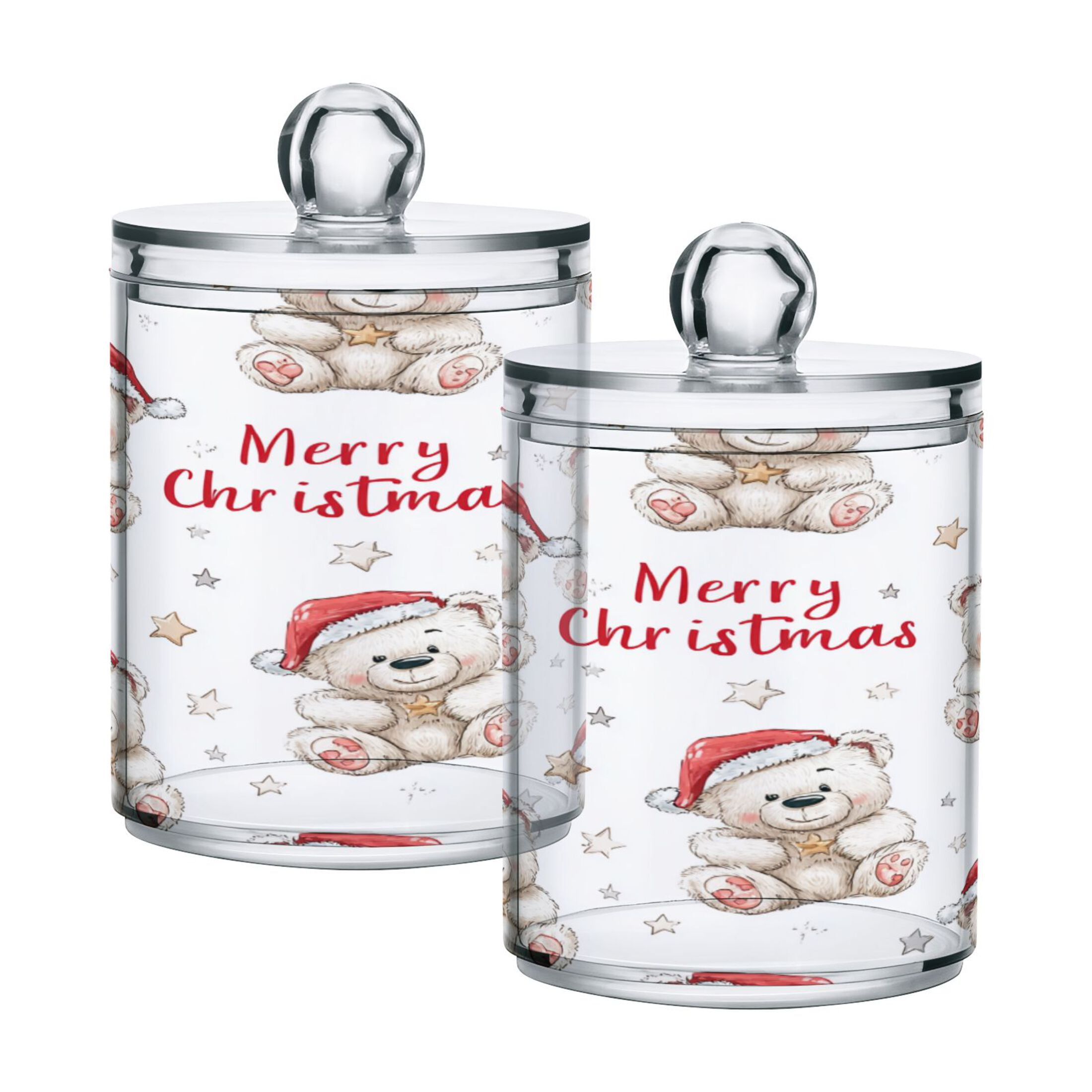 White Bears with Christmas Hats Stars Translucent Plastic Cans Storage ...