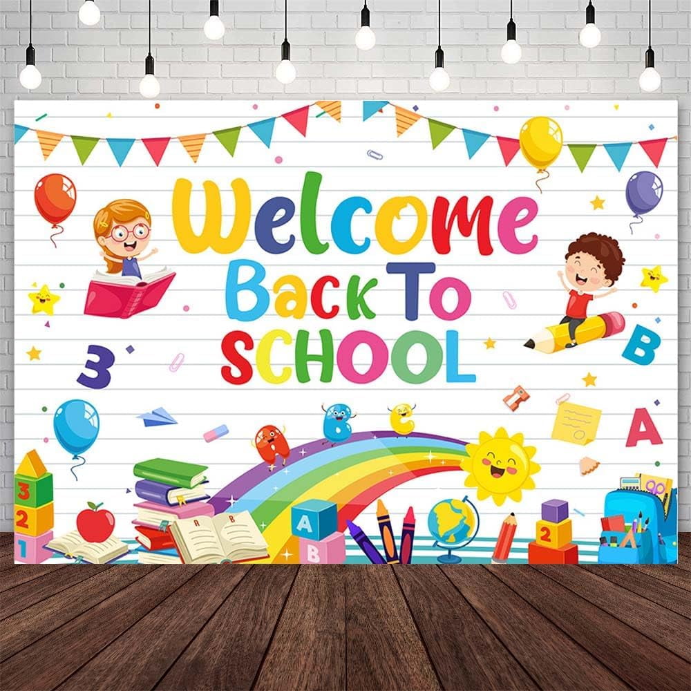 White Beautiful Welcome Back to School Backdrop First Day of School ...