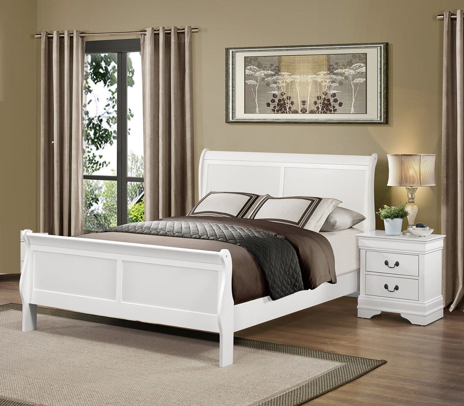 White Bedroom Set 3pc Full Bed Nightstands Set Traditional Design Louis ...