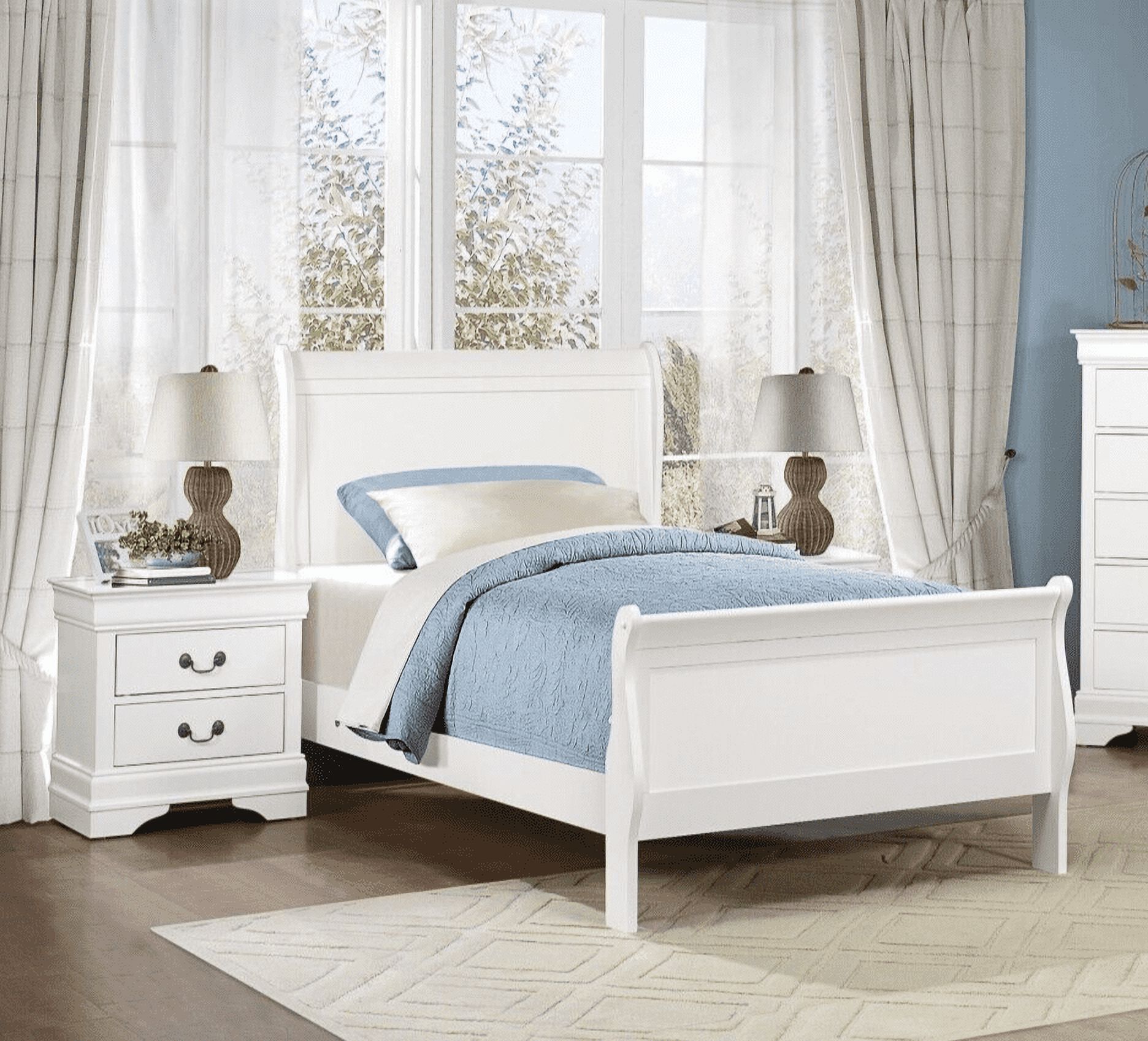 White Bedroom Set 3pc Twin Bed Nightstands Set Traditional Design Louis ...