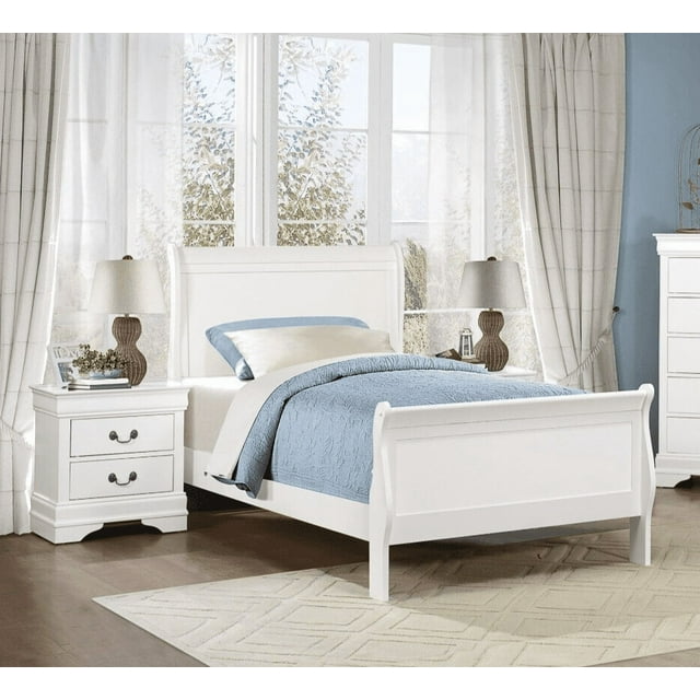 White Bedroom Set 3pc Twin Bed Nightstands Set Traditional Design Louis ...