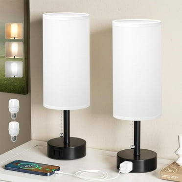 Set of 2 Bedside Lamps w/2 USB Ports, Pull Chain Switch for Bedroom ...