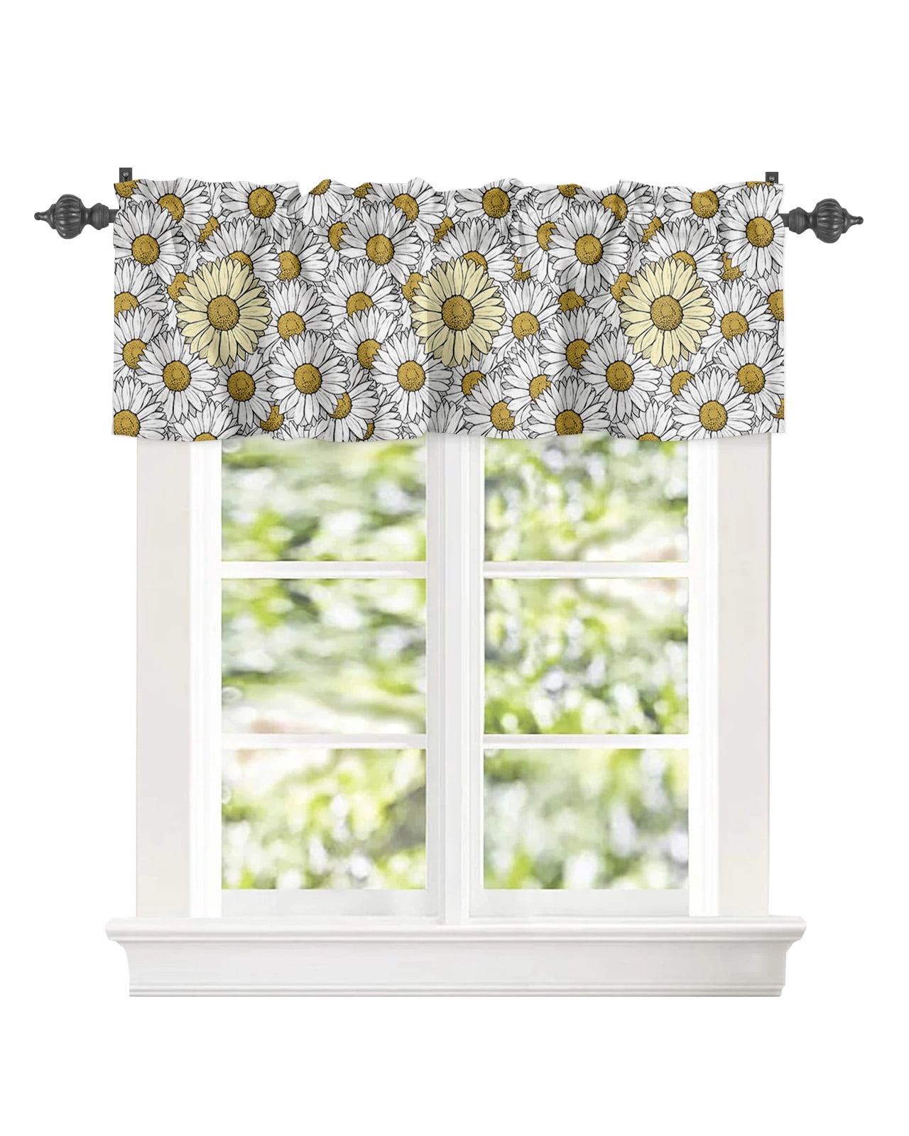 White Beige Sunflower Seamless Window Treatment Panel for Living Room ...