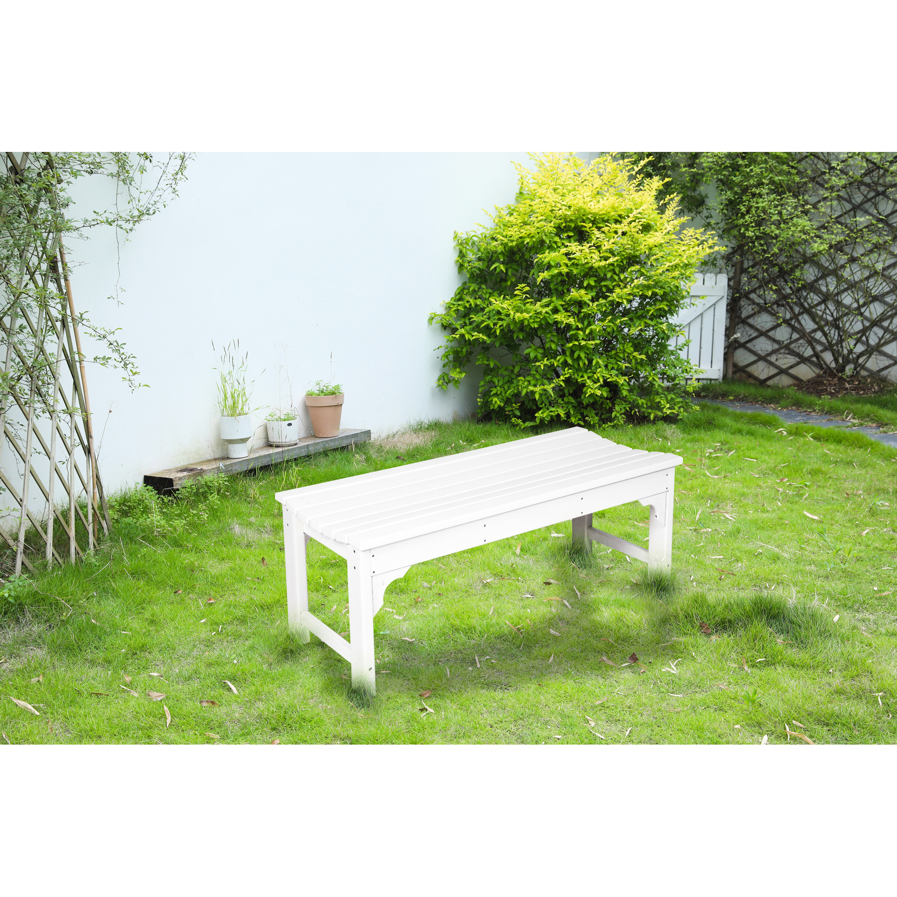 White Bench With Wood Texture For Outdoor - All Weather , Protected ...