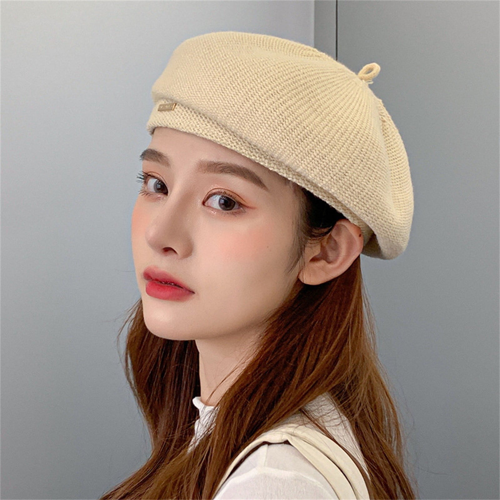 White Berets New Casual Versatile Solid Colour Wool Knitted Beret ...