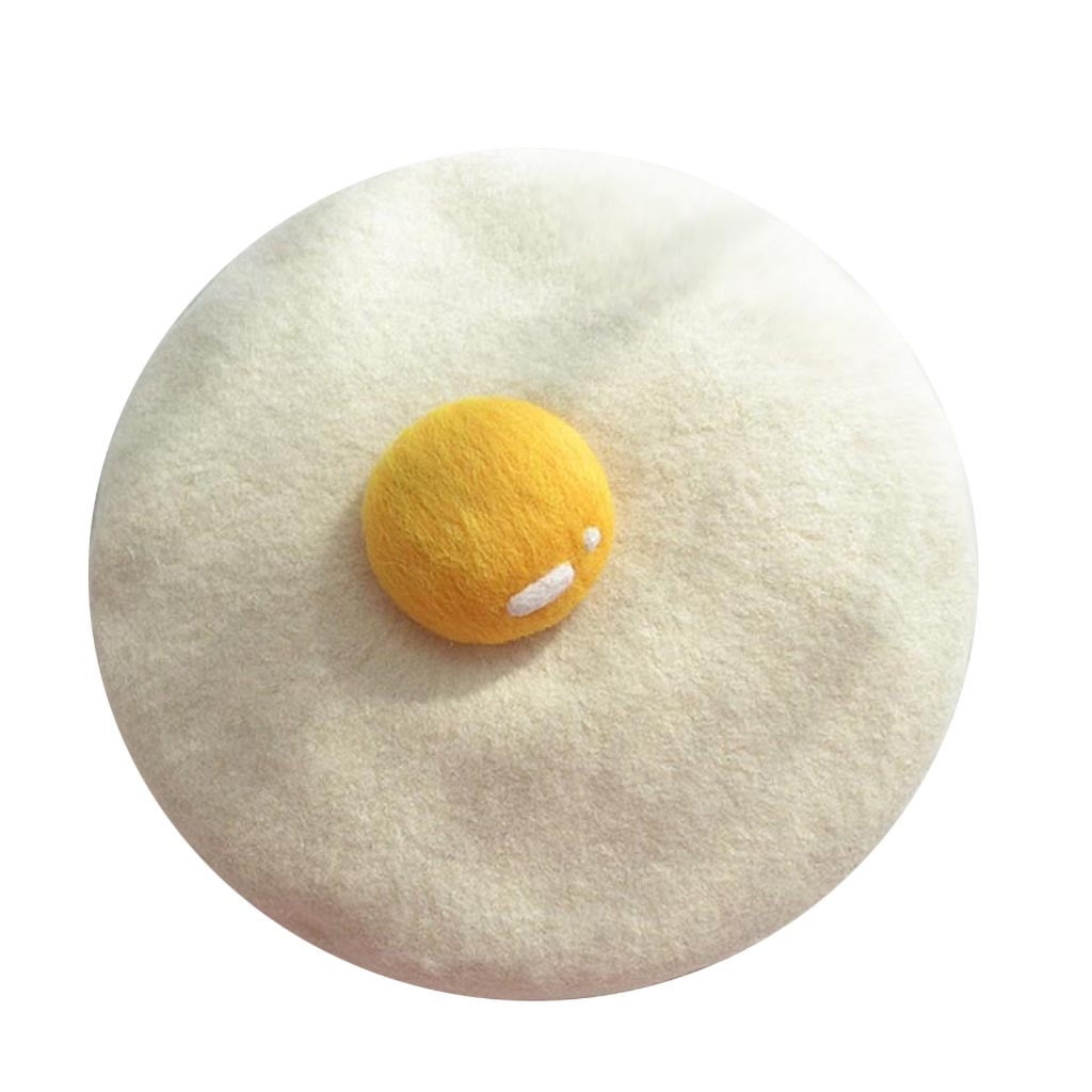 White Berets Women Winter Cute Poached Yolk Girls Wool Caps Berets ...