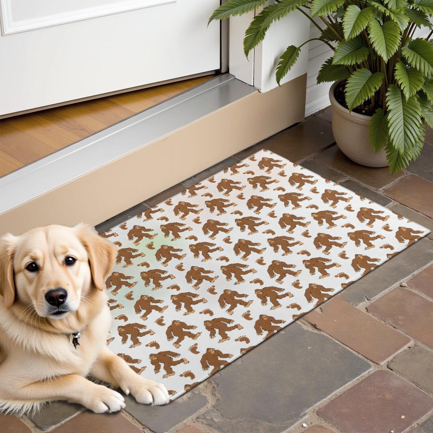 White Bigfoot and Footprint Pattern Door Rugs,Washable Non Slip Door ...
