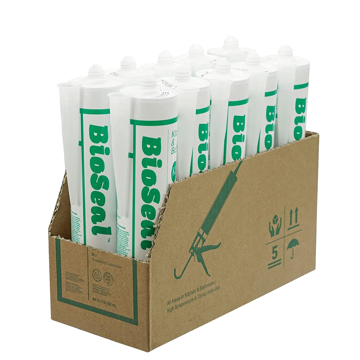 White BioSeal Silicone Sealant Caulk Kitchen and Bath Grade, Waterproof ...