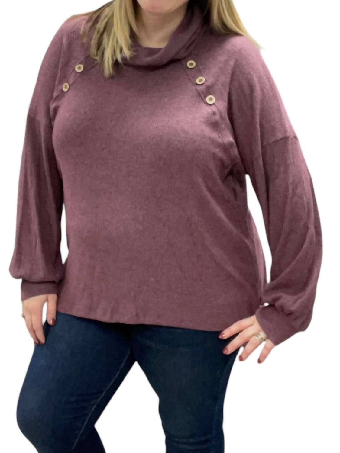 White Birch Cowlneck Faux Button Sweater - Walmart.com