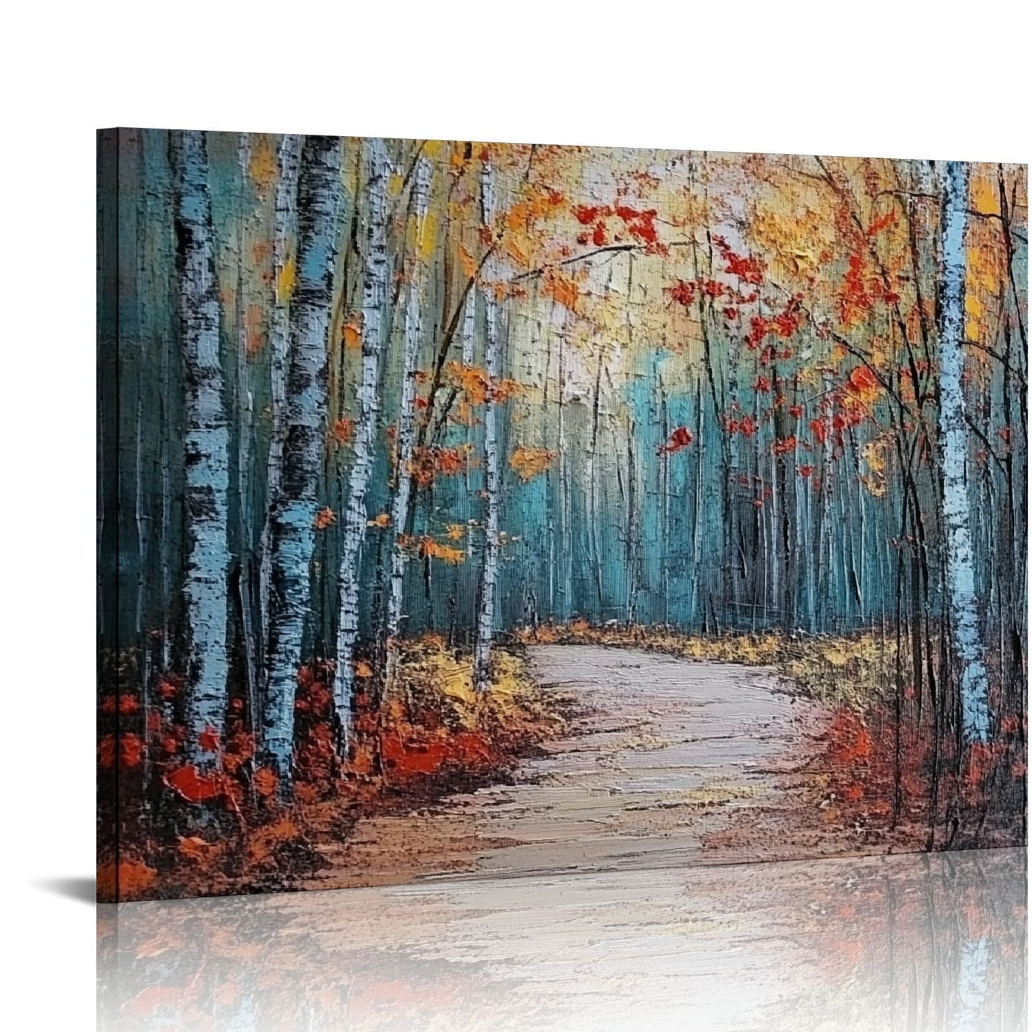 White Birch Tree Canvas Wall Art Blue Forest Painting Landscape ...