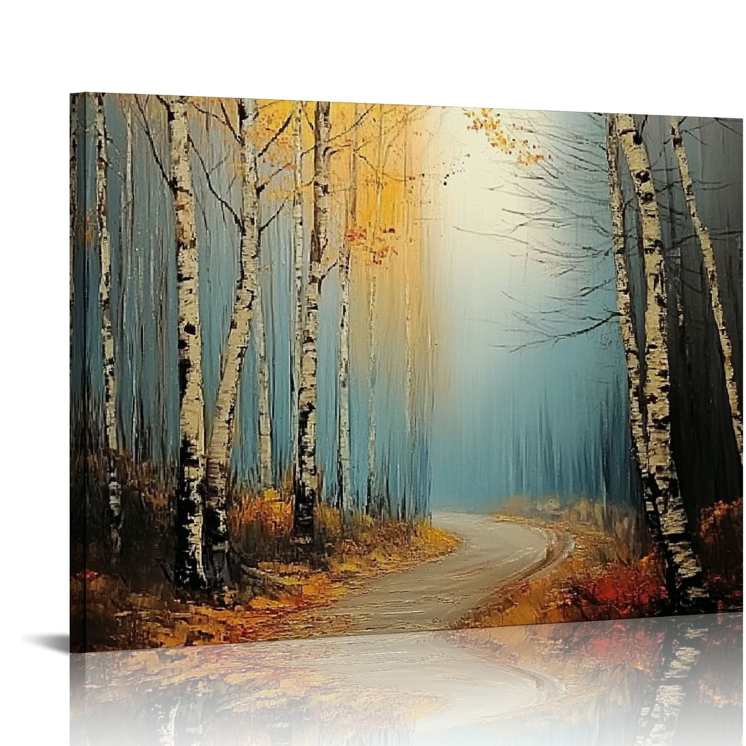 White Birch Tree Canvas Wall Art Yellow Forest Painting Print Large ...