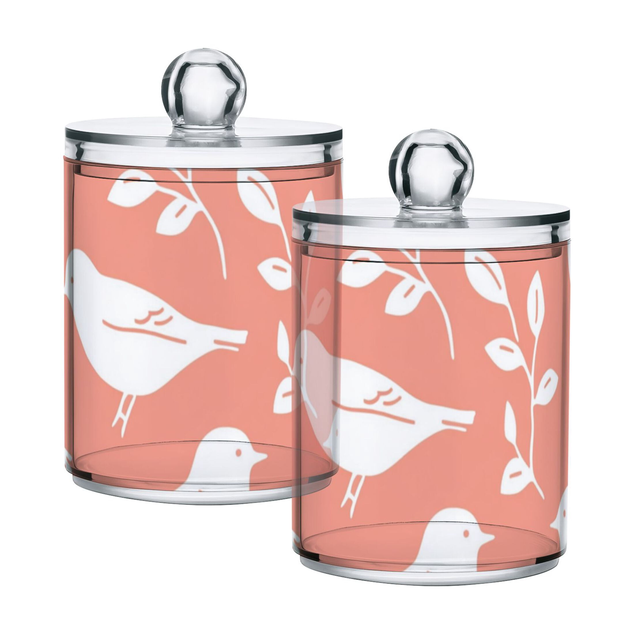 White Birds Pigeons Leaves Translucent Plastic Cans Storage Canisters ...