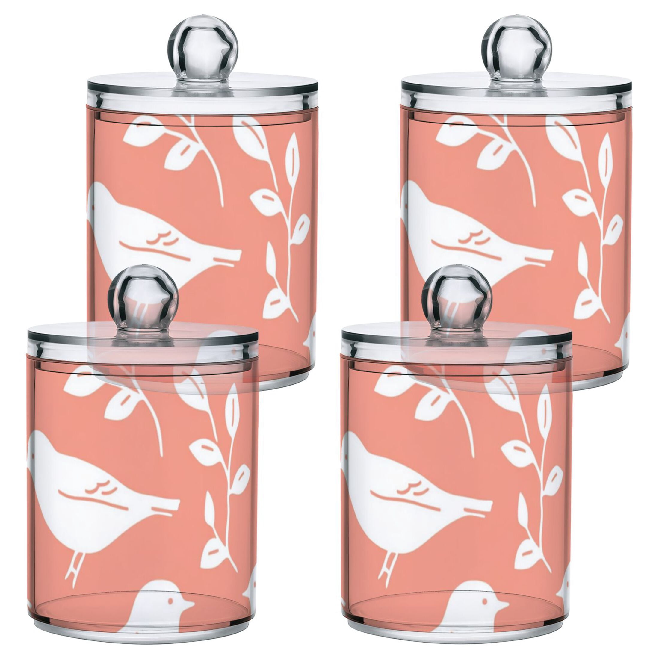 White Birds Pigeons Leaves Translucent Plastic Cans Storage Canisters ...