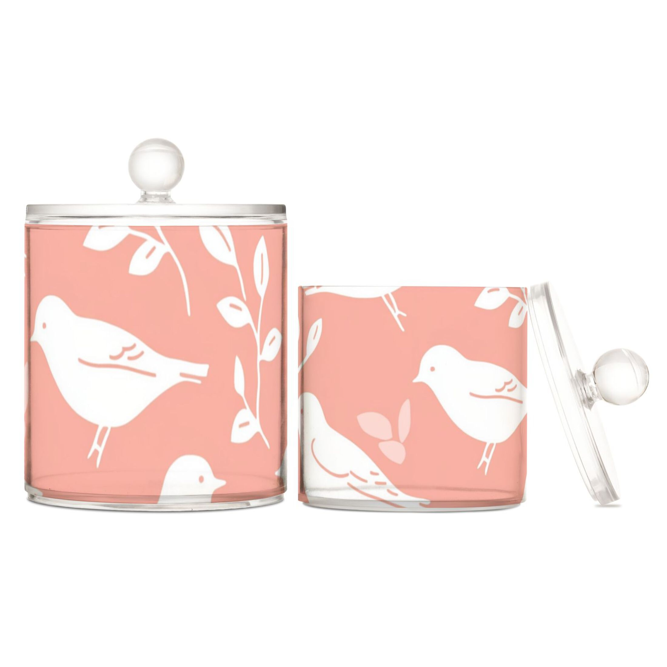 White Birds Pigeons Leaves Translucent Plastic Cans Storage Canisters ...