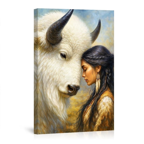 White Bison And Native Woman Spiritual Canvas - Walmart.com