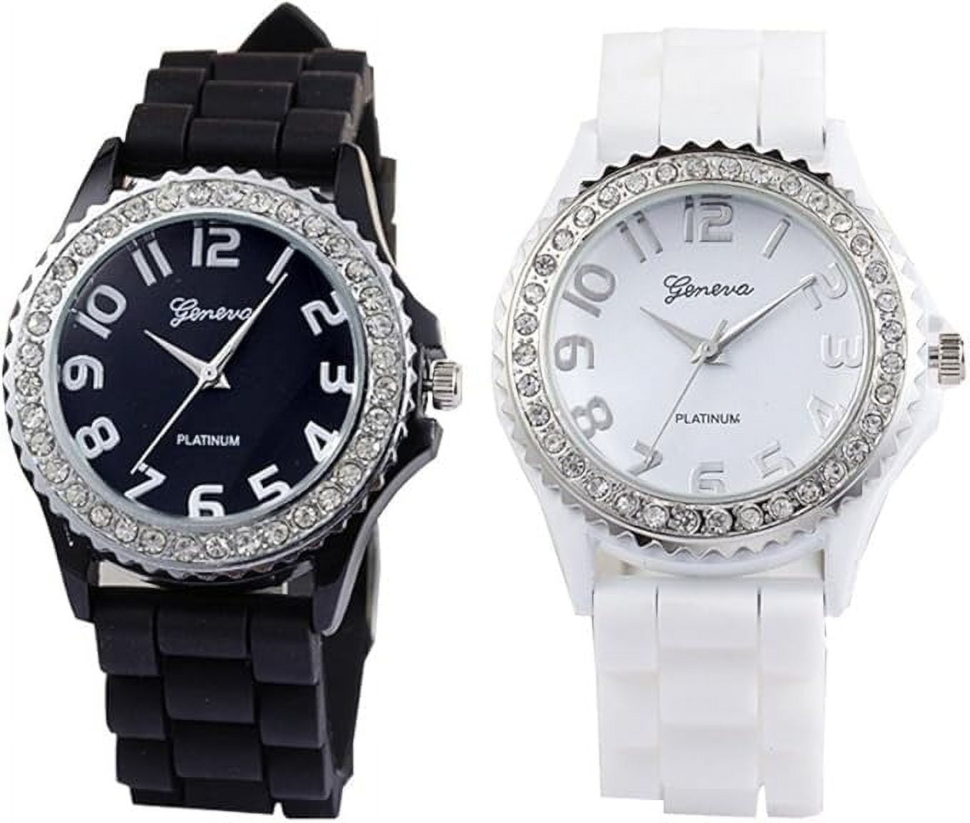 White Black 2 Pack Quartz Classic Crystal Rhinestone Large Face Watch ...