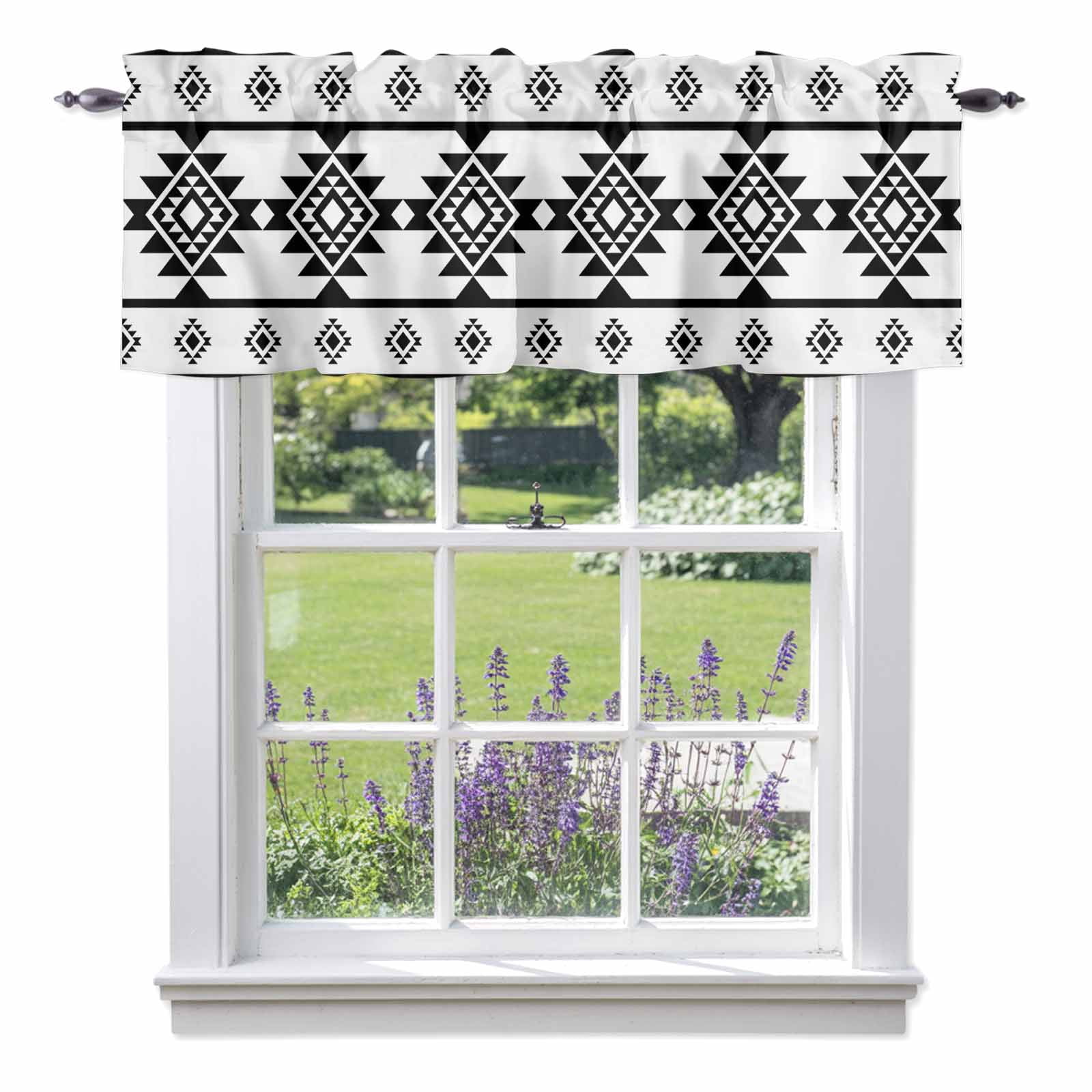 White Black Boho Kitchen Curtain Valances for Windows Farmhouse Short ...