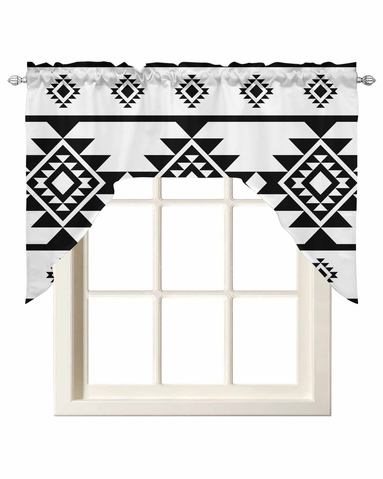 White Black Boho Kitchen Curtains Swag Valance for Windows/Bathroom ...