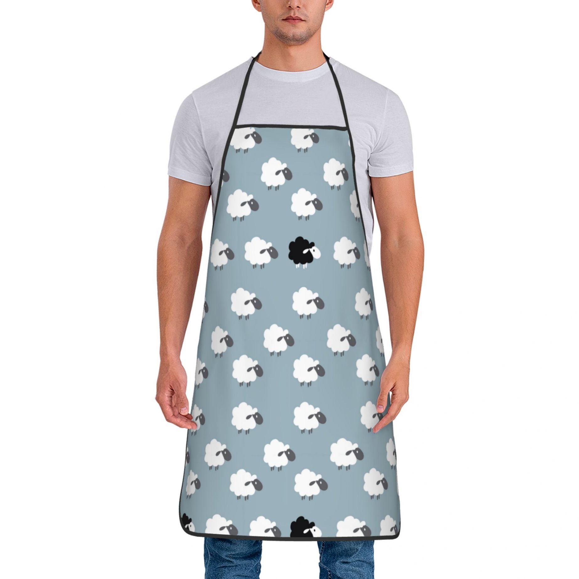 White Black Cartoon Sheep Pattern (2) Aprons for Women Men Waterproof ...