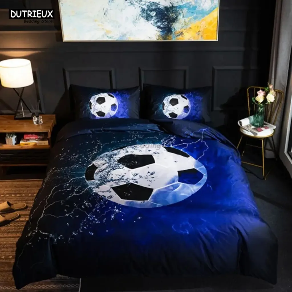 White Black Football Bedding Set Ball Sports Bed Lin Double King Twin ...