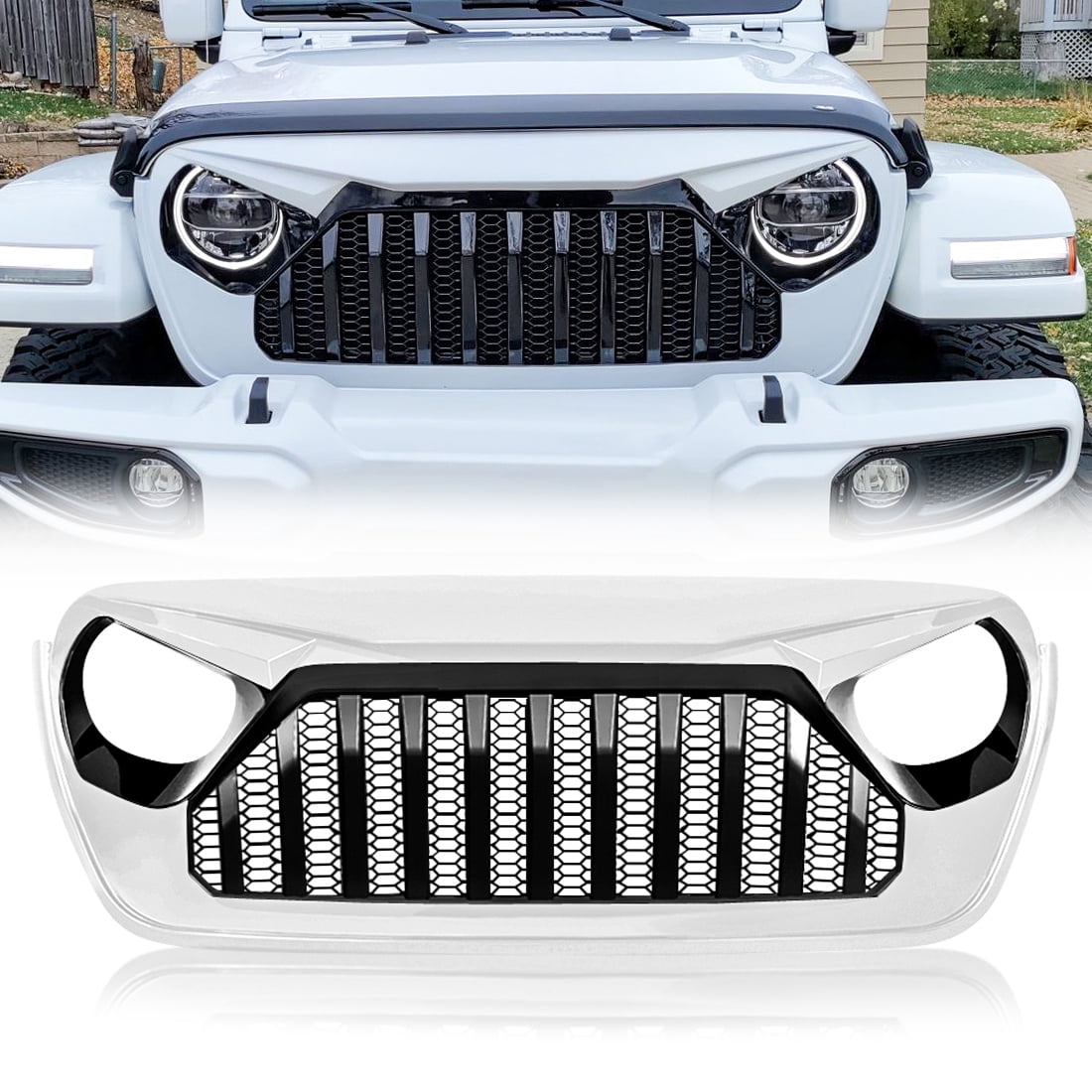 White & Black Front Bumper Grille Vader Style Grill For 2018-2024 Jeep ...