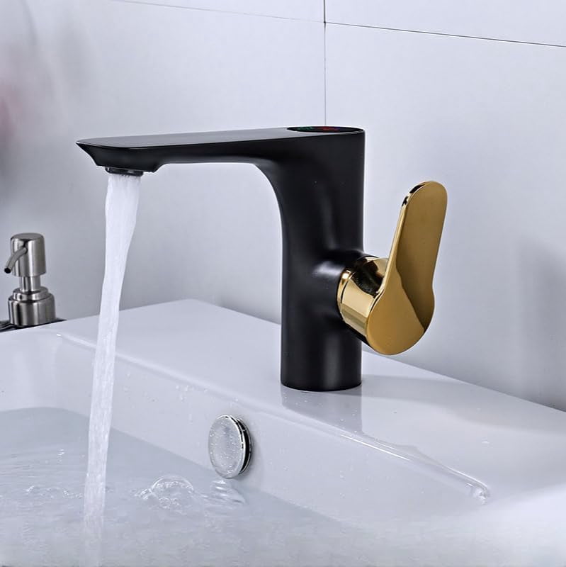 White Black Gold Brass Intelligent LED Digital Temperature Basin Faucet ...
