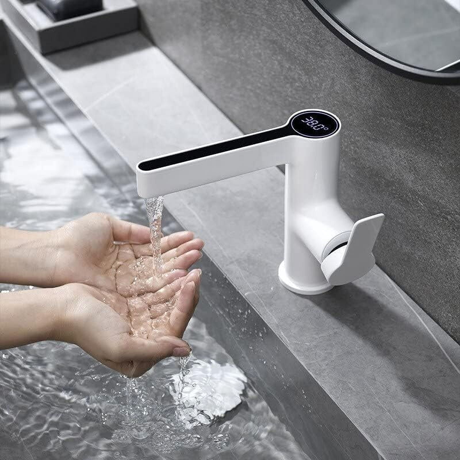 White Black Gold Brass Intelligent LED Digital Temperature Basin Faucet ...