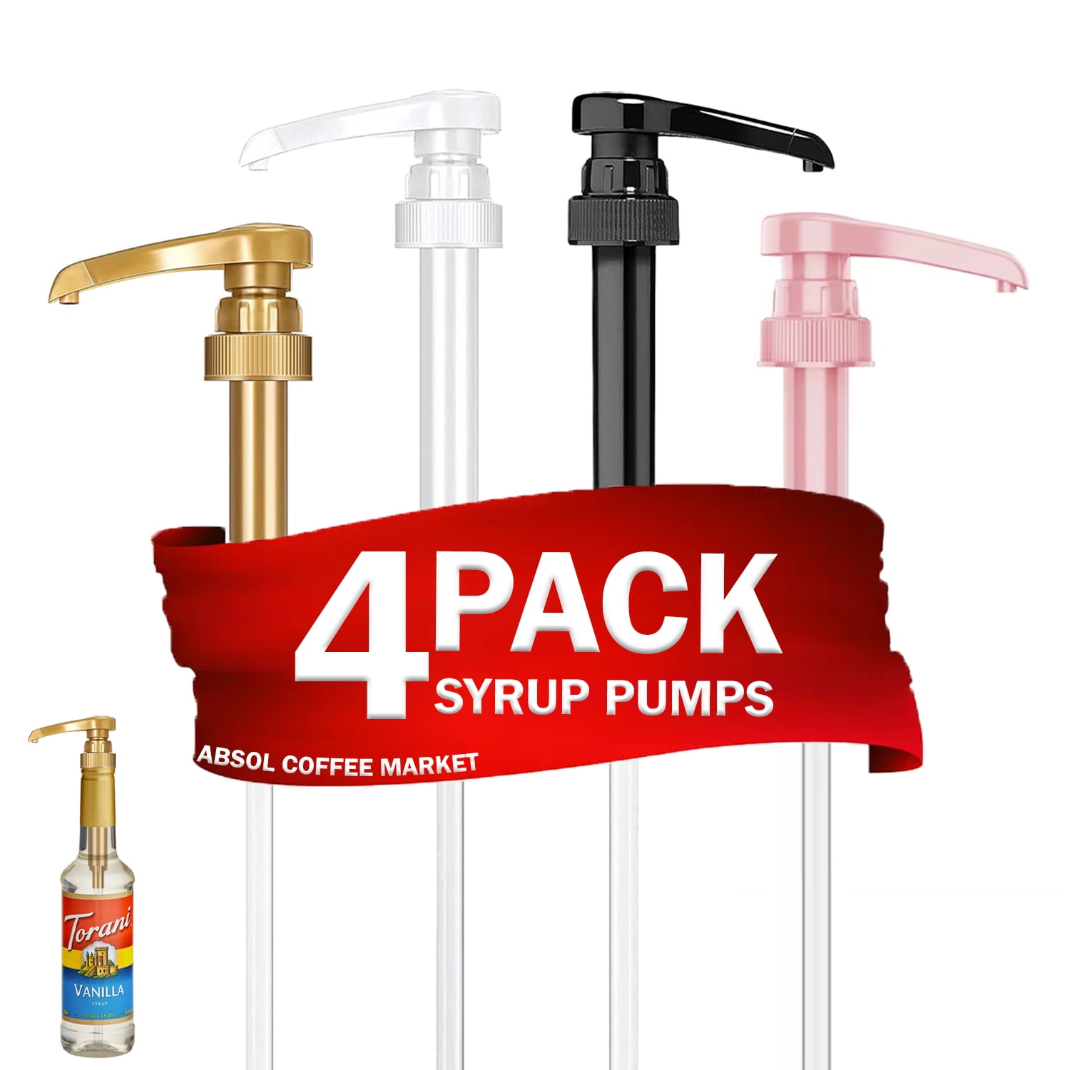 White+Black+Gold+Pink Coffee Syrup Pumps, 4 Pack, for 750ml/25.4 oz ...