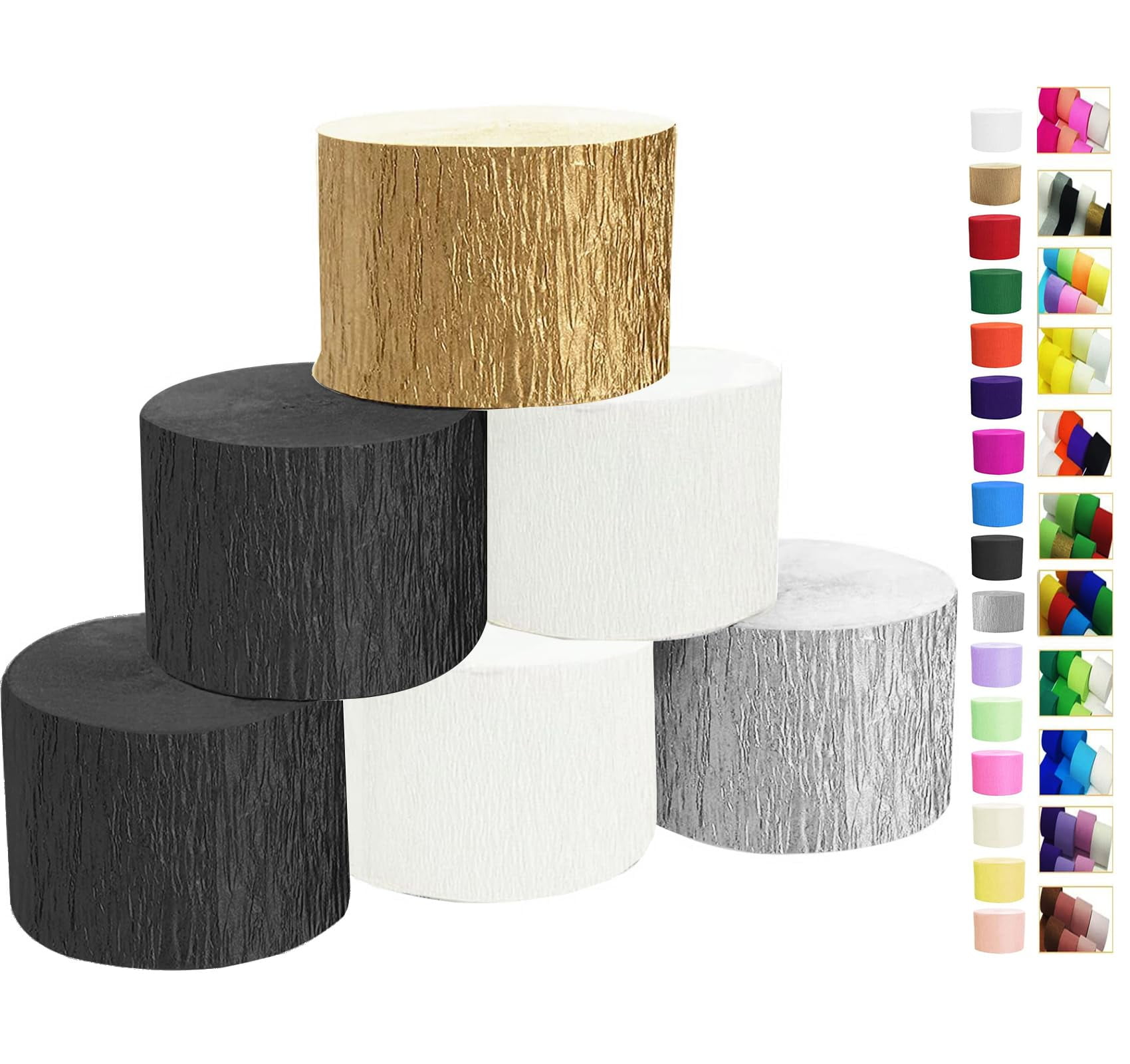 White Black Gold SCH4 Silver Crepe Paper Streamers 6 Rolls for Party ...