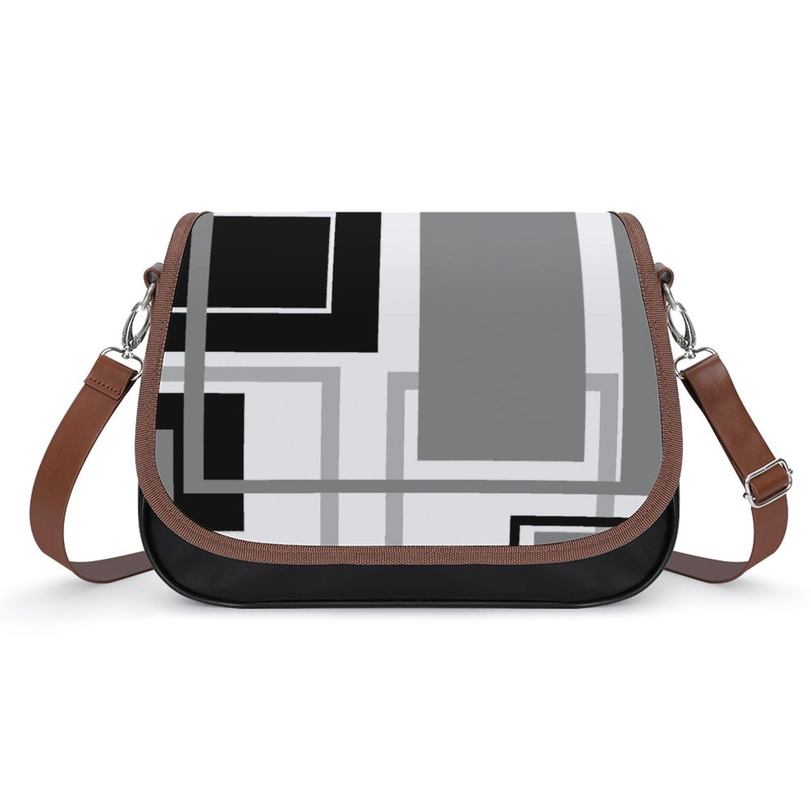 White Black Grey Patchwork Abstract Art Pu Leather Shoulder Bag ...