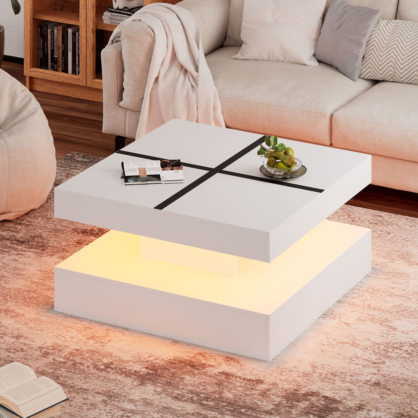 Hironpal Modern Durable Square Wood Coffee Table with Storage for ...
