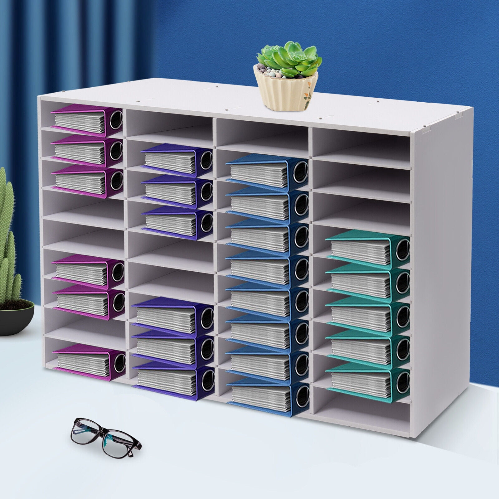 White/Black Literature Organizer, 24/36 Compartments Paper Storage ...