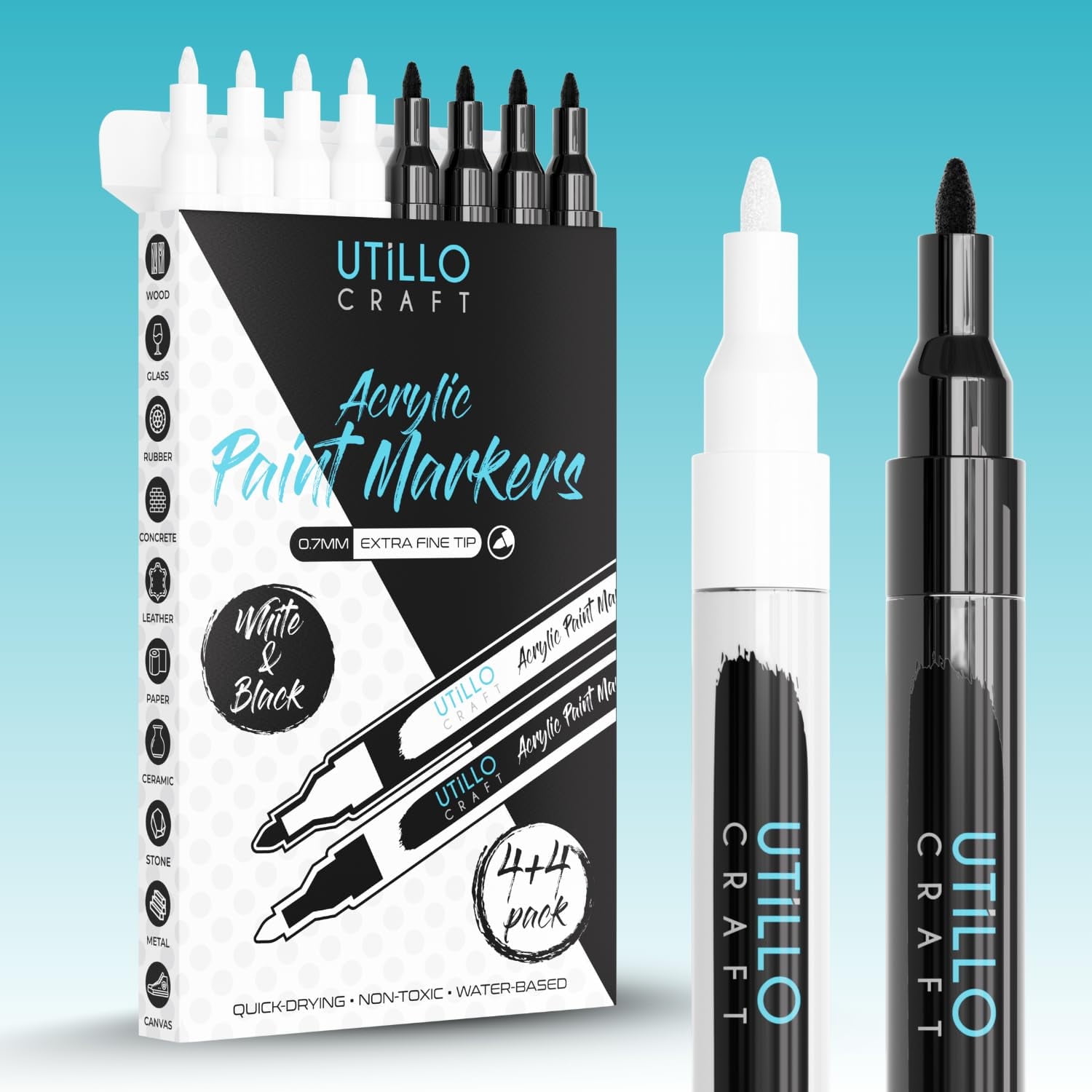 Utillo Craft White and Black Paint Pens, Extra Fine 0.7mm, Acrylic ...