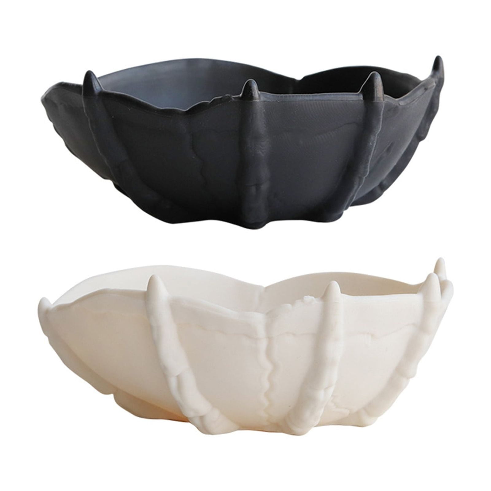 White,Black Pair Plastic Candy Plates Halloween Serving Dishes Claw ...