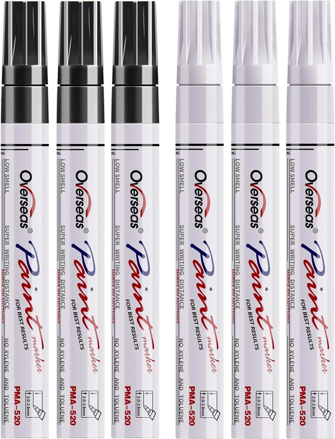 White and Black Permanent Paint Markers - 6 Pack Permanent Oil Based ...