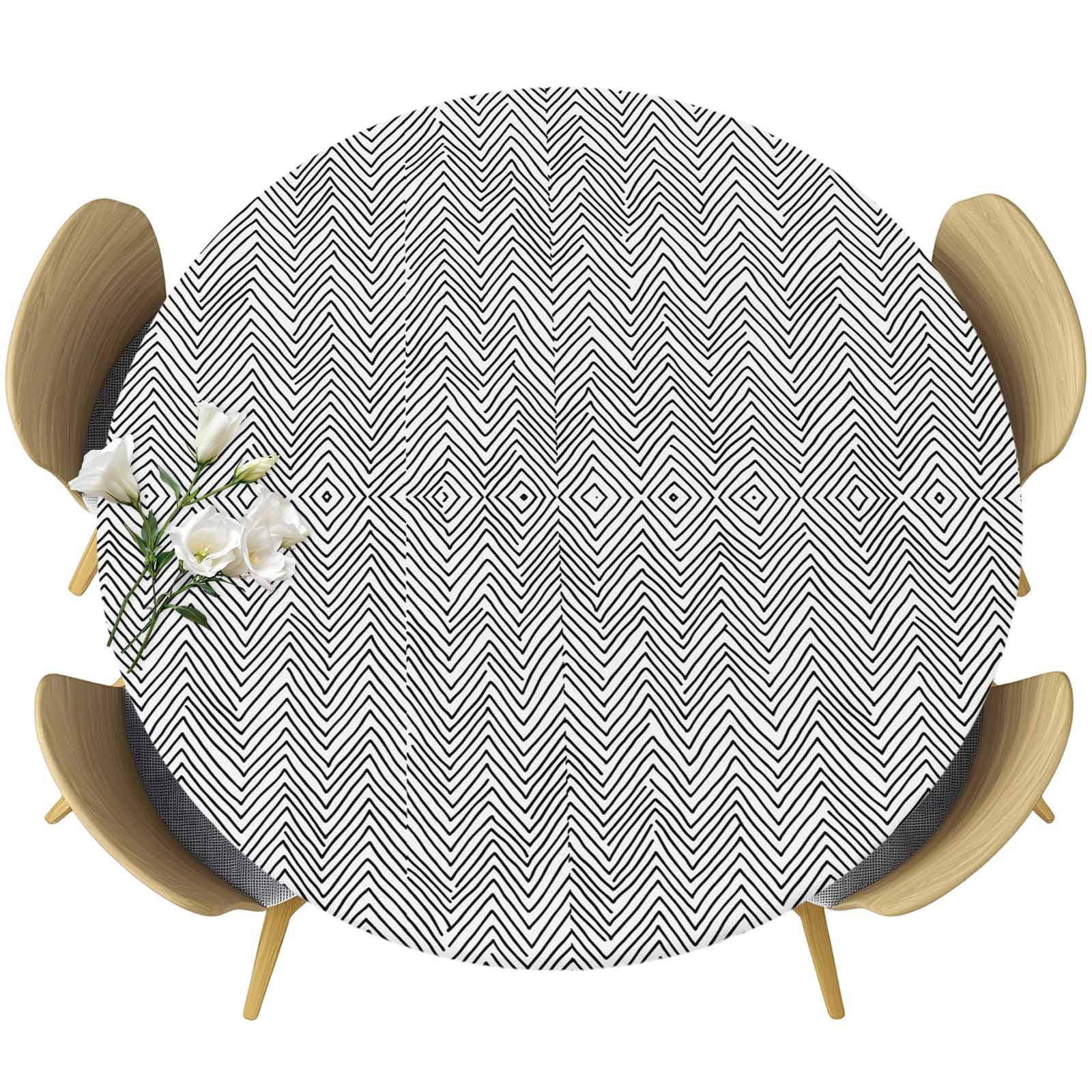 White Black Stripe Round Tablecloth 36-44 Inch Round Fitted Table Cloth ...