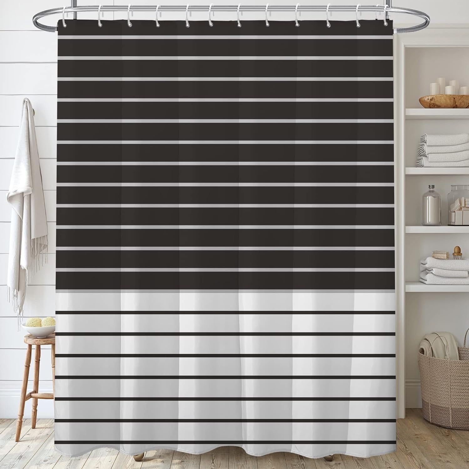 White Black Striped Shower Curtain Set,Black White Shower Curtains for Bathroom Decor, Modern ...